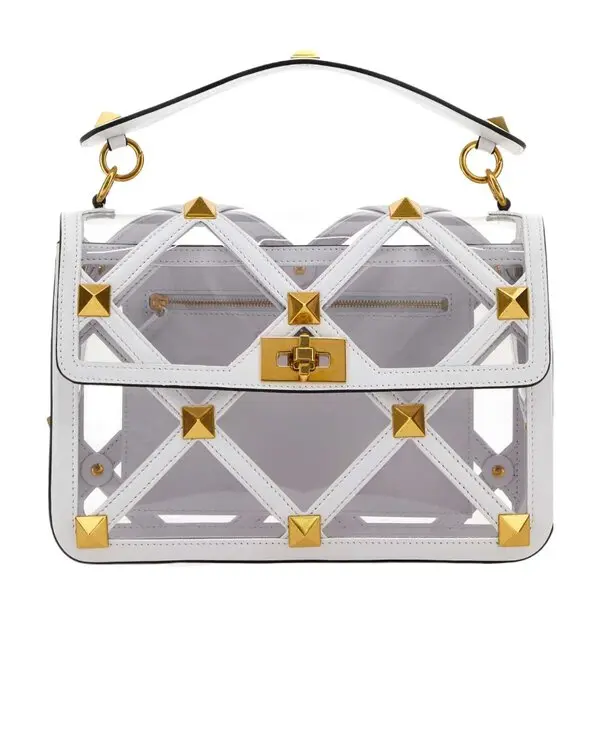 Valentino Garavani Roman Stud Foldover Top Crossbody Bag - Gray