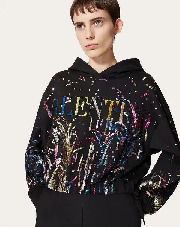 Valentino Garavani Sequin Logo Cropped Hoodie