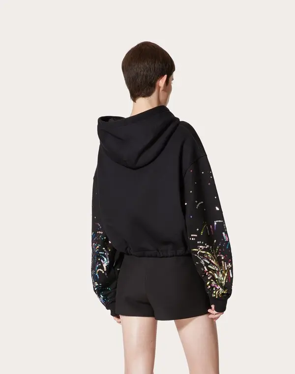 Valentino Garavani Sequin Logo Cropped Hoodie