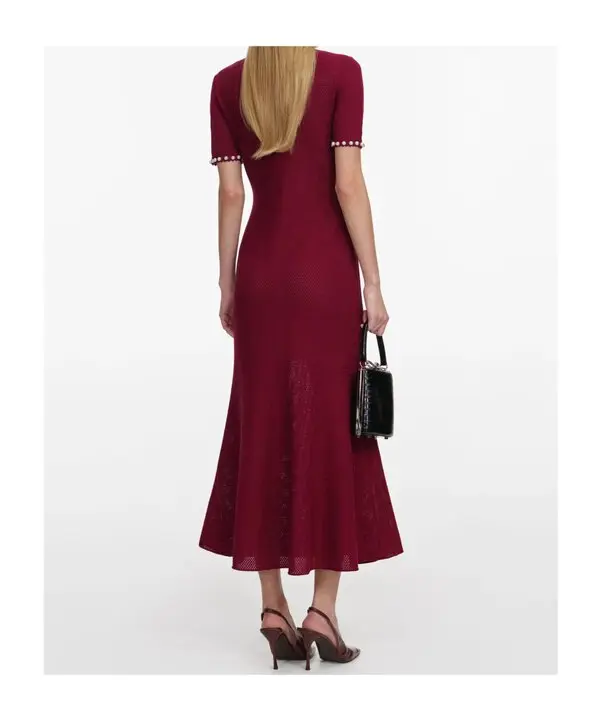 SELF-PORTRAIT Knit Midi Dress With Faux Pearl Trim