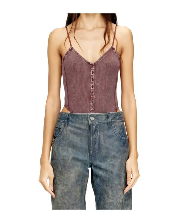 DIESEL® Marbled Ribbed Jersey Thong Bodysuit - Brown