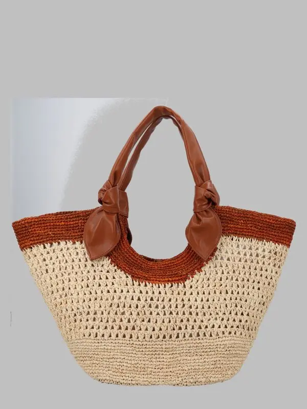 Hereu Raffia Tote Bag With Lambskin Handle - Multicolor