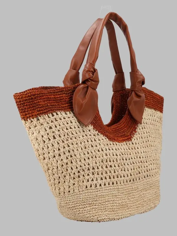 Hereu Raffia Tote Bag With Lambskin Handle - Multicolor