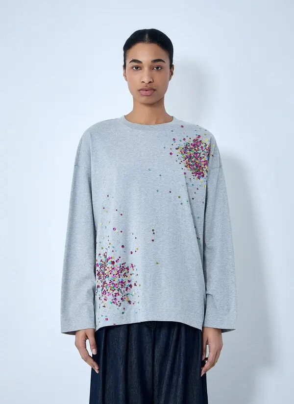 Dries Van Noten Embellished Cotton Jersey Top - Gray