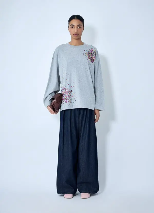Dries Van Noten Embellished Cotton Jersey Top