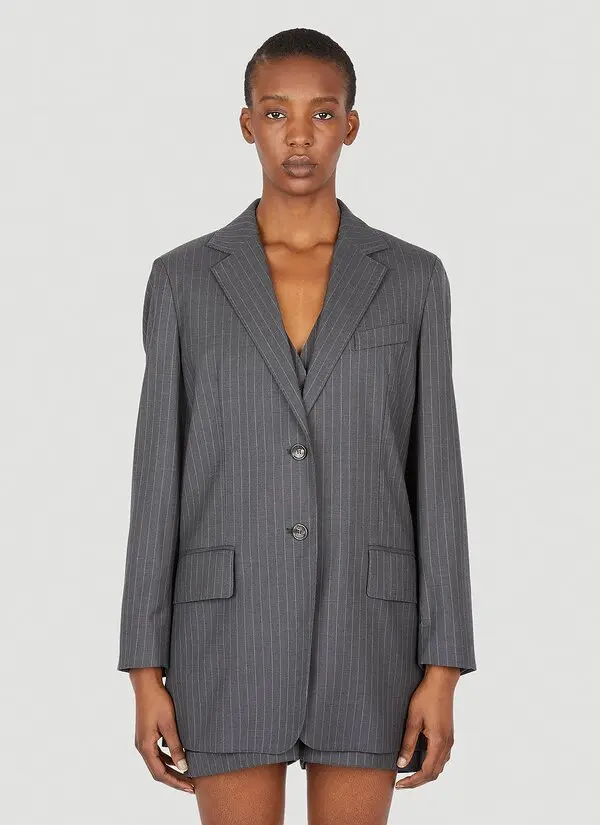 Max Mara Pinstriped Wool Blazer - Gray