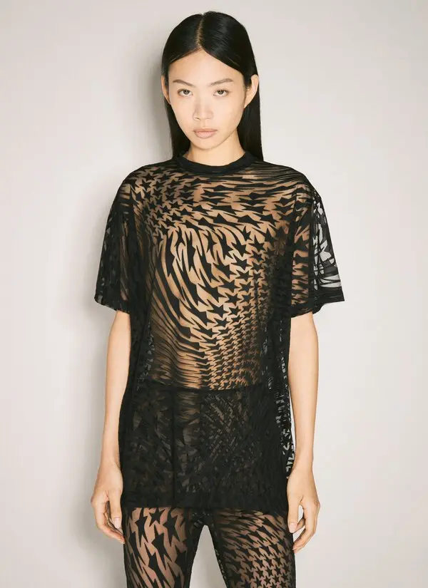 MUGLER Sheer Flocked Star T-shirt - Black