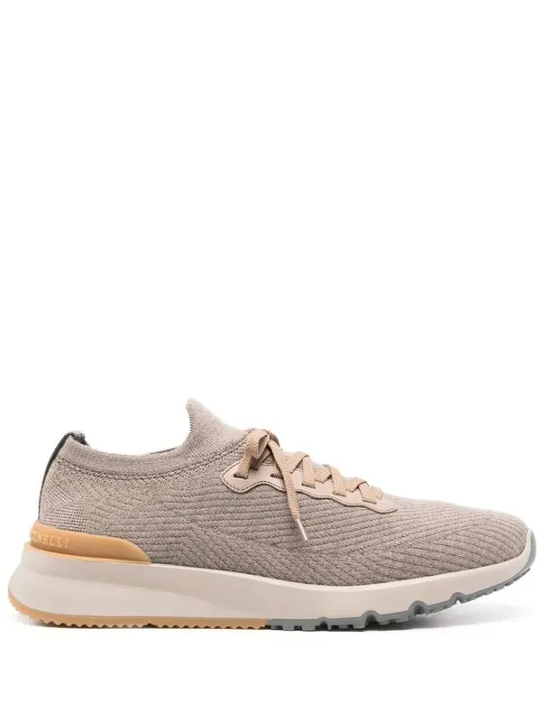 Brunello Cucinelli Knitted Sock Style Lace-up Sneakers - Grey
