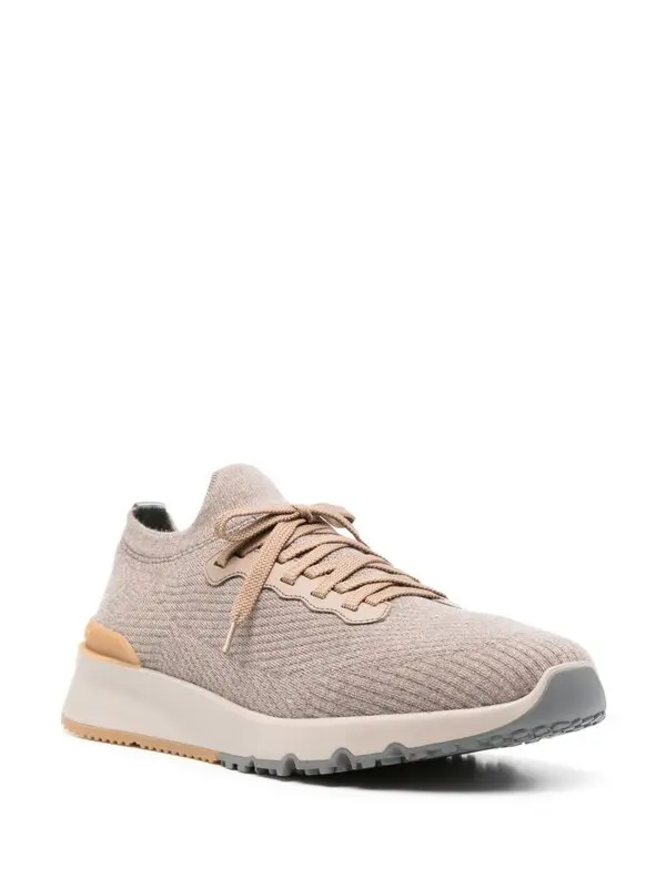 Brunello Cucinelli Knitted Sock Style Lace-up Sneakers - Grey