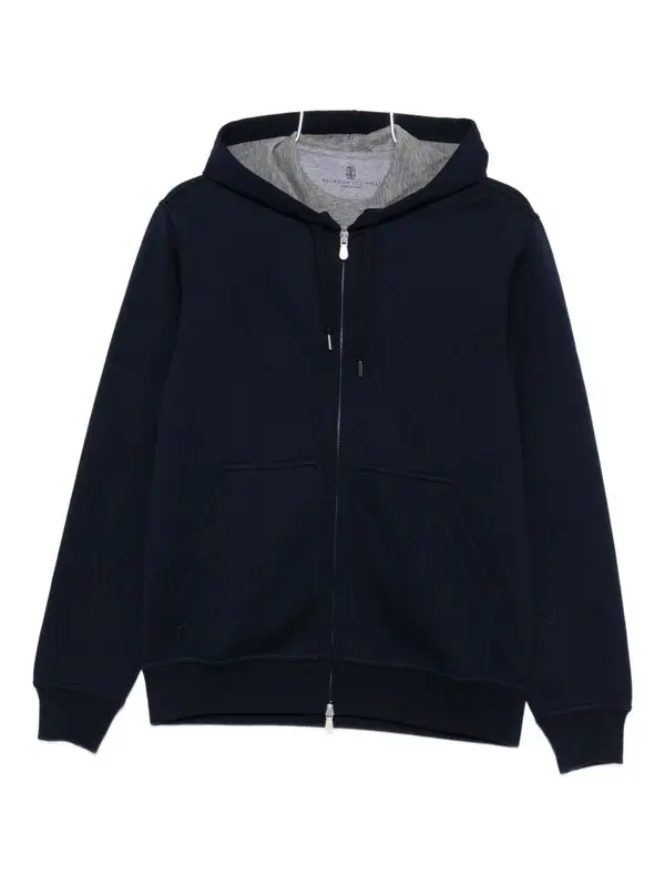 Brunello Cucinelli Cotton Blend Full Zip Hoodie - Blue