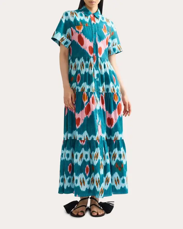 Erdem Ikat Cotton Tiered Midi Shirt Dress