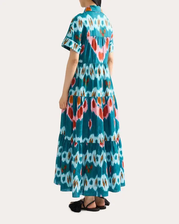 Erdem Ikat Cotton Tiered Midi Shirt Dress