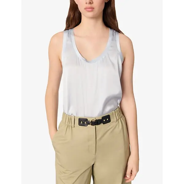 Maje Stretch-silk Round Neck Vest Top - Bleus