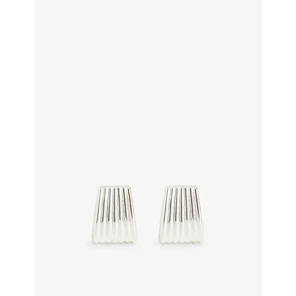 HEAVEN MAYHEM Ribbed Plated Brass Stud Earrings - Silver