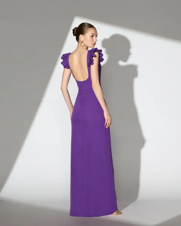 Mac Duggal Square Neck Ruffle Slit Gown