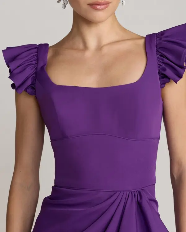 Mac Duggal Square Neck Ruffle Slit Gown