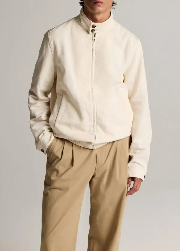 Vince Italian Cotton-linen Band-collar Zip-up Bomber Jacket - Blanco