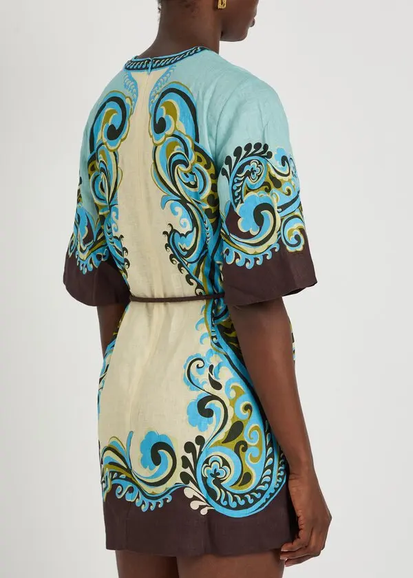 ALEMAIS Alémais Natalia Printed Belted Linen Mini Dress