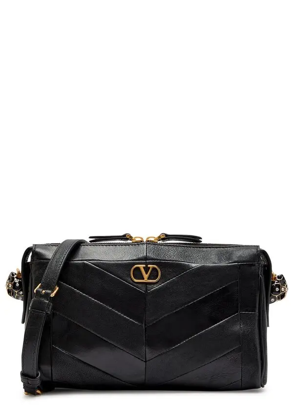 Valentino Garavani Vlogo Panelled Leather Shoulder Bag - Black