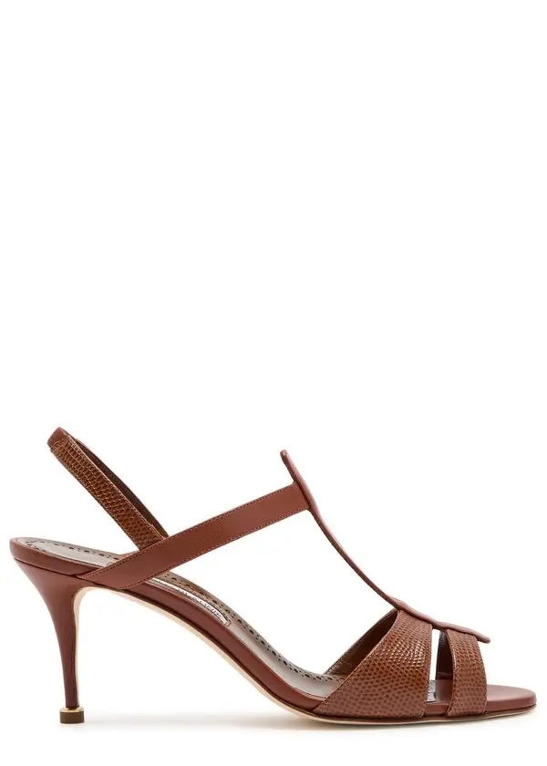 Manolo Blahnik Retauxlo 70 Lizard-effect Leather Slingback Pumps