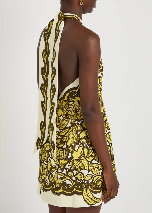 ALEMAIS Alémais Mona Printed Halterneck Hemp Mini Dress - Yellow
