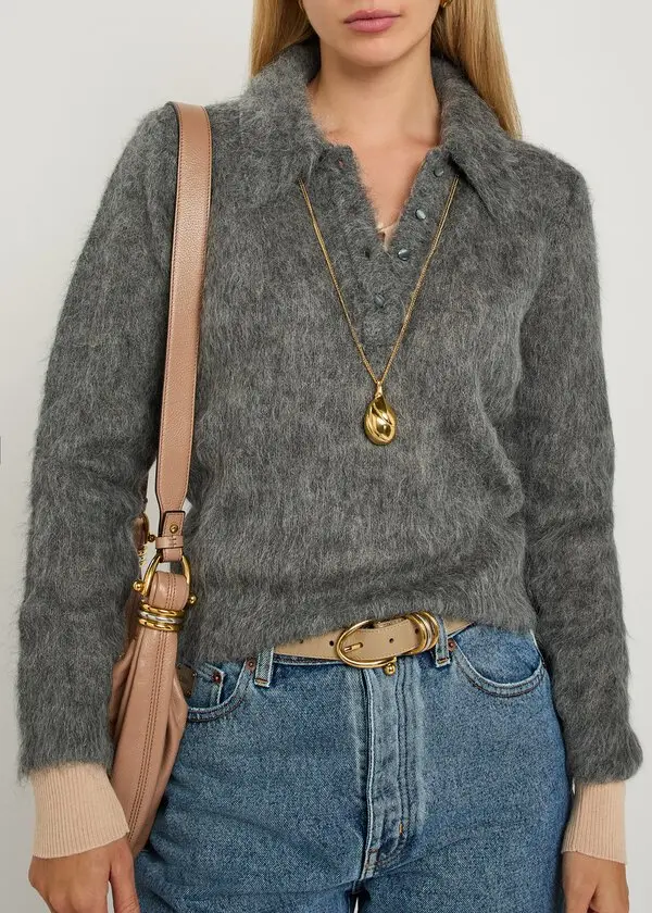 Chloé Brushed Knit Wool-blend Polo Top - Grey