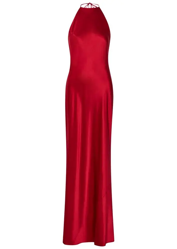 REFORMATION Halterneck Silk Maxi Dress - Red