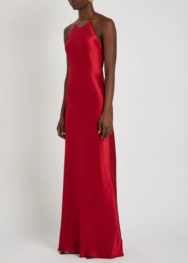 REFORMATION Halterneck Silk Maxi Dress - Red
