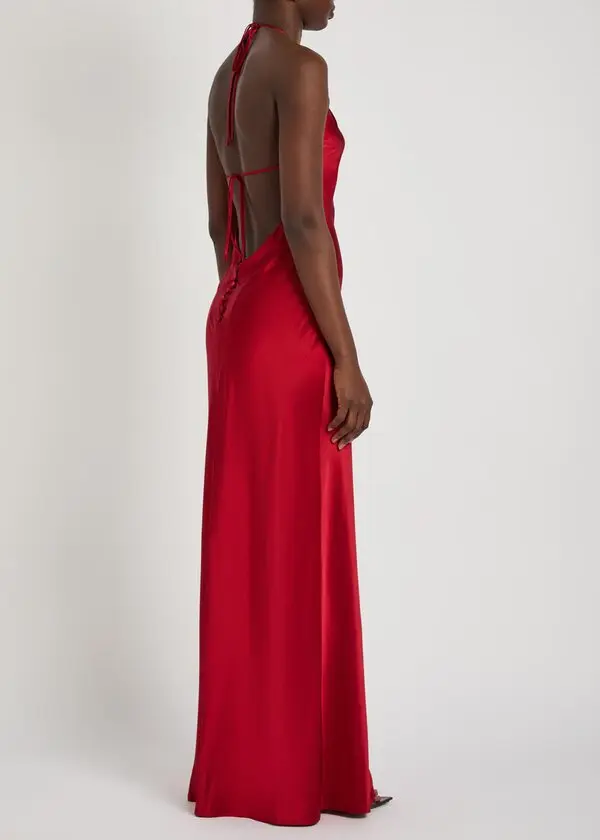 REFORMATION Halterneck Silk Maxi Dress - Red