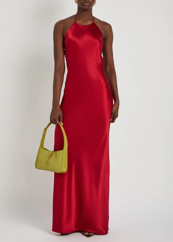 REFORMATION Halterneck Silk Maxi Dress - Red