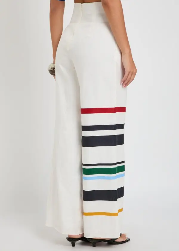 CALA DE LA CRUZ Wide-leg Linen Trousers With Stripes
