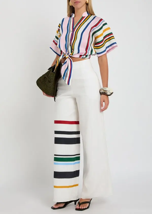CALA DE LA CRUZ Wide-leg Linen Trousers With Stripes