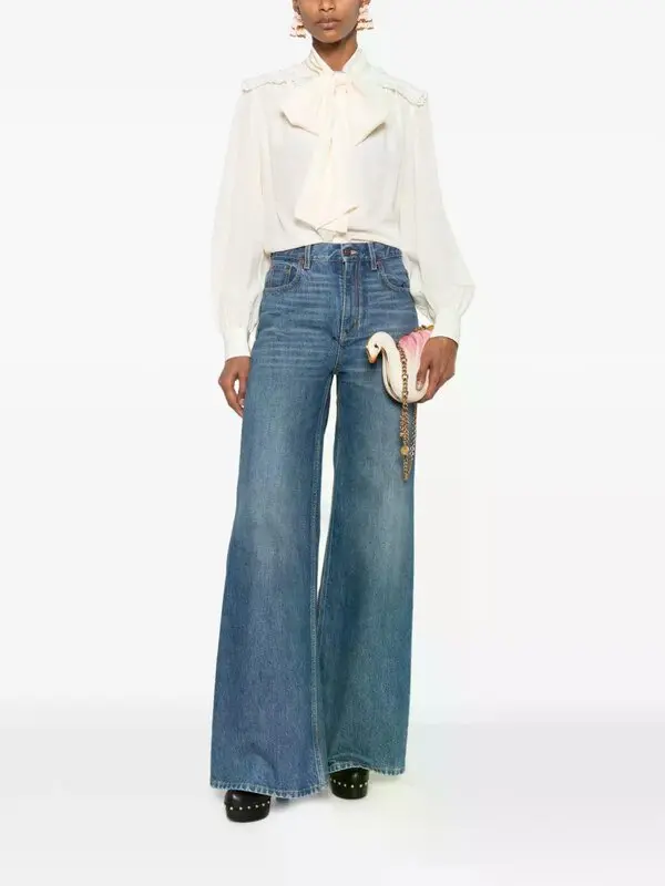 Chloé Lace-trimmed Pussy-bow Blouse - Neutrals