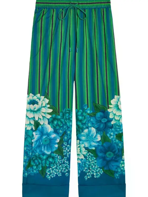 ALEMAIS Margo Floral Print Striped Trousers - Blue