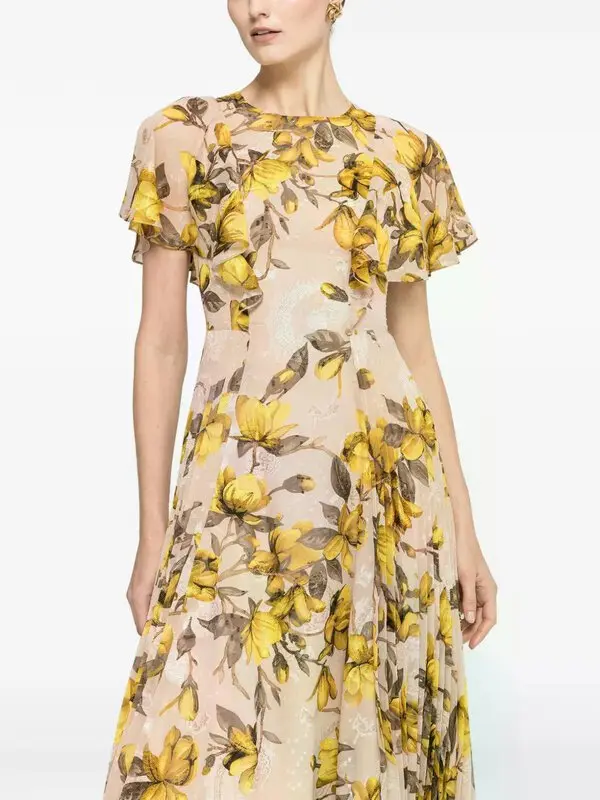 NISSA Floral Print Ruffled Midi Dress