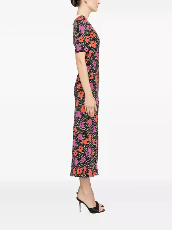 NISSA Floral Print Midi Dress With Peter Pan Collar