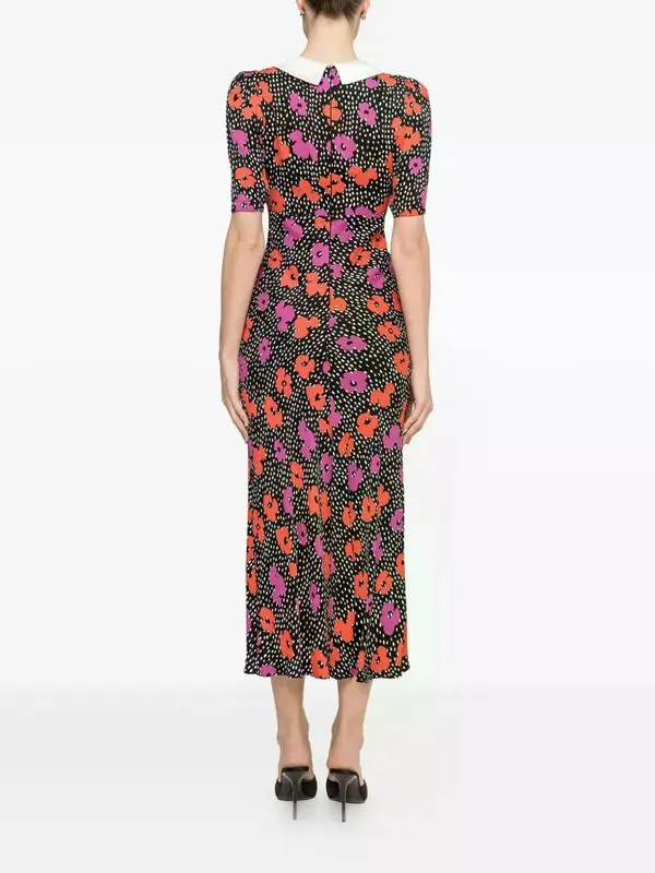 NISSA Floral Print Midi Dress With Peter Pan Collar