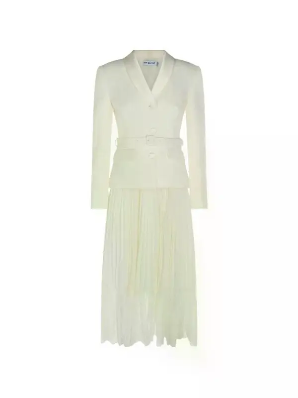 SELF-PORTRAIT Belted Pleated Midi Dress