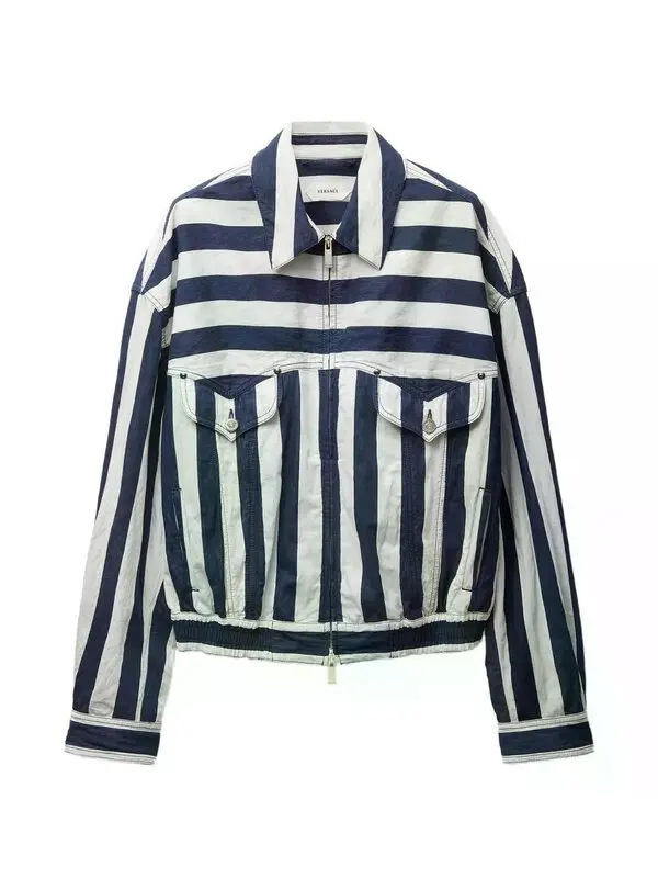 Versace Striped Cotton Denim Blouson Jacket