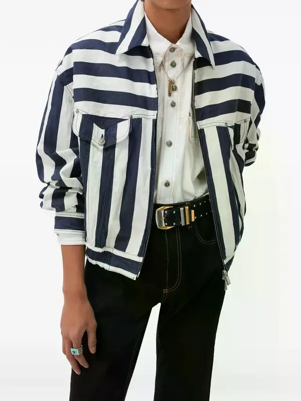 Versace Striped Cotton Denim Blouson Jacket