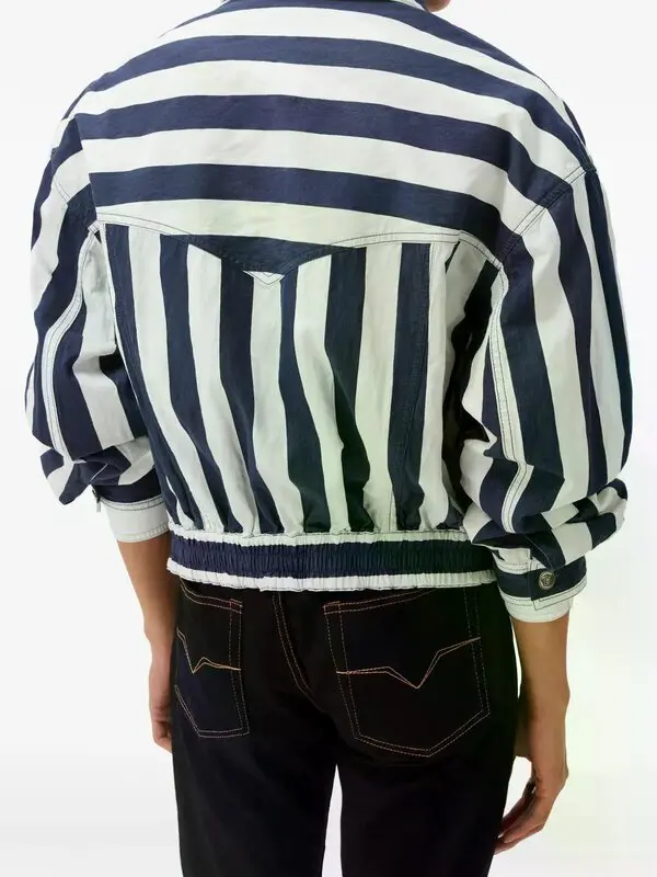 Versace Striped Cotton Denim Blouson Jacket
