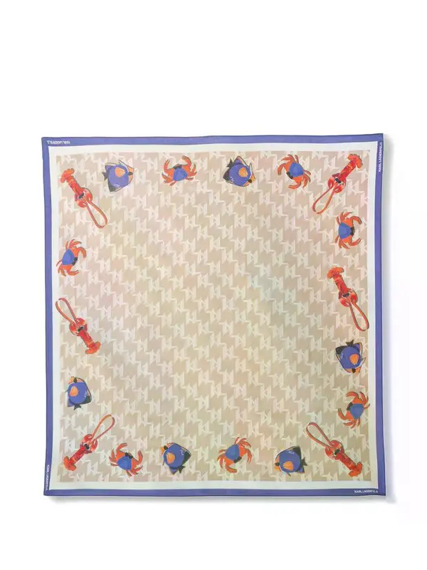 Karl Lagerfeld Monogram-print Marine-motif Scarf - Neutrals