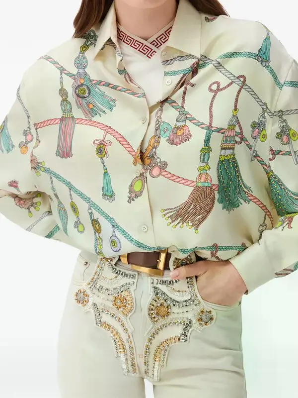 Versace Printed Silk Twill Shirt - Neutrals
