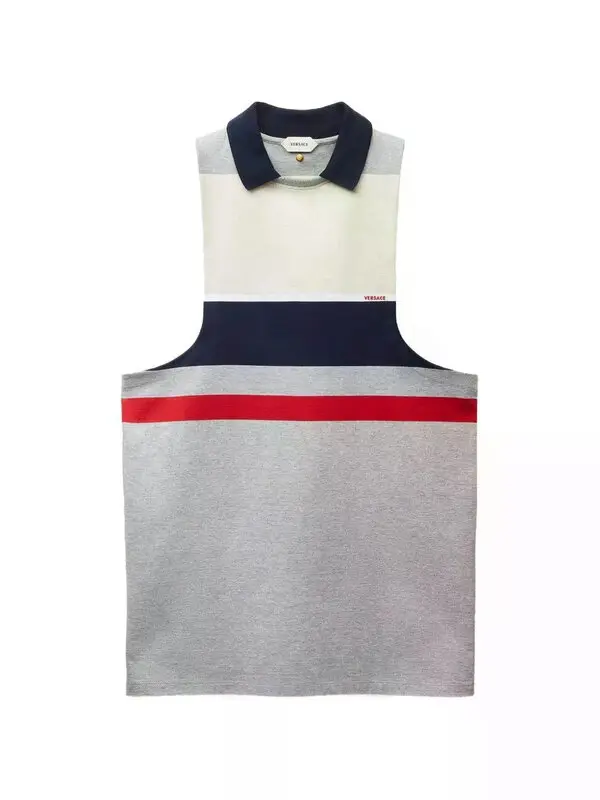 Versace Striped Cotton-jersey Mini Dress With Ribbed Collar - Grey