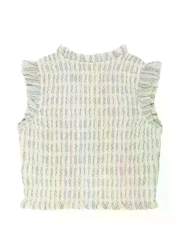 MAISON HOTEL Sleeveless Shirred Blouse With Ruffled Neck