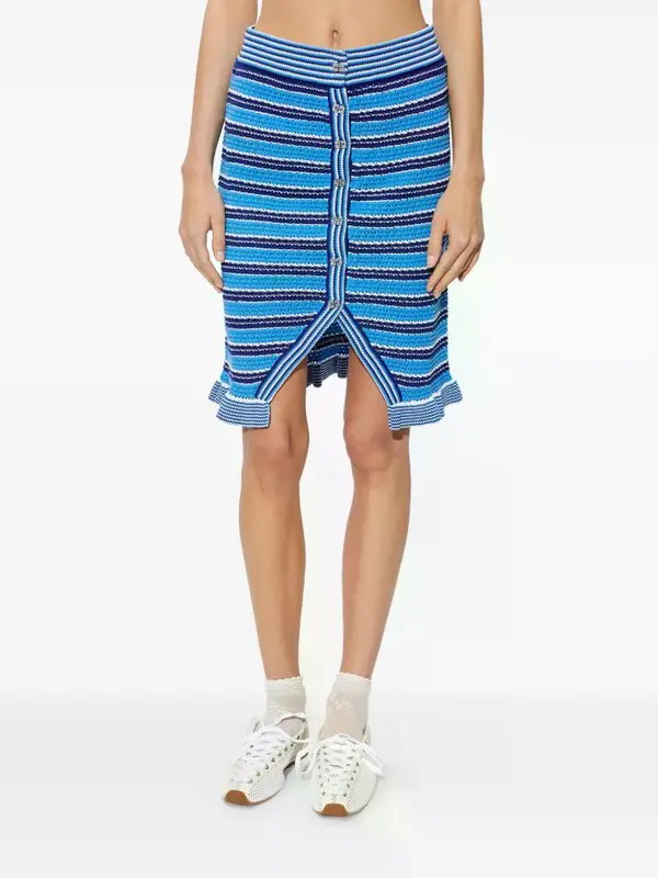 GANNI Striped Ruffled Midi Skirt