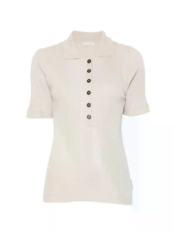 Marc O'polo Ribbed Knit Polo Top - Neutrals