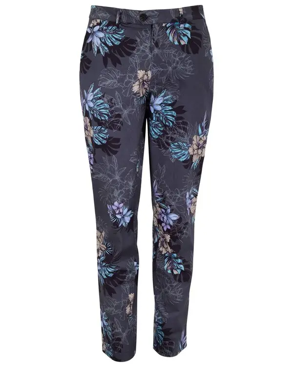 LORDS OF HARLECH Jack Exotic Floral Flat Front Pant - Black