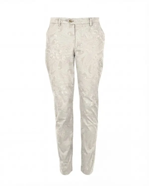 LORDS OF HARLECH Neutrals Jack Paisley Explosion Ivory Flat Front Pant - White