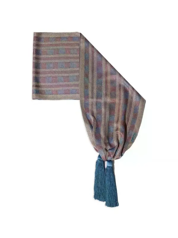 BODE Cheshire Cat Check-pattern Tassel-detail Scarf - Neutrals